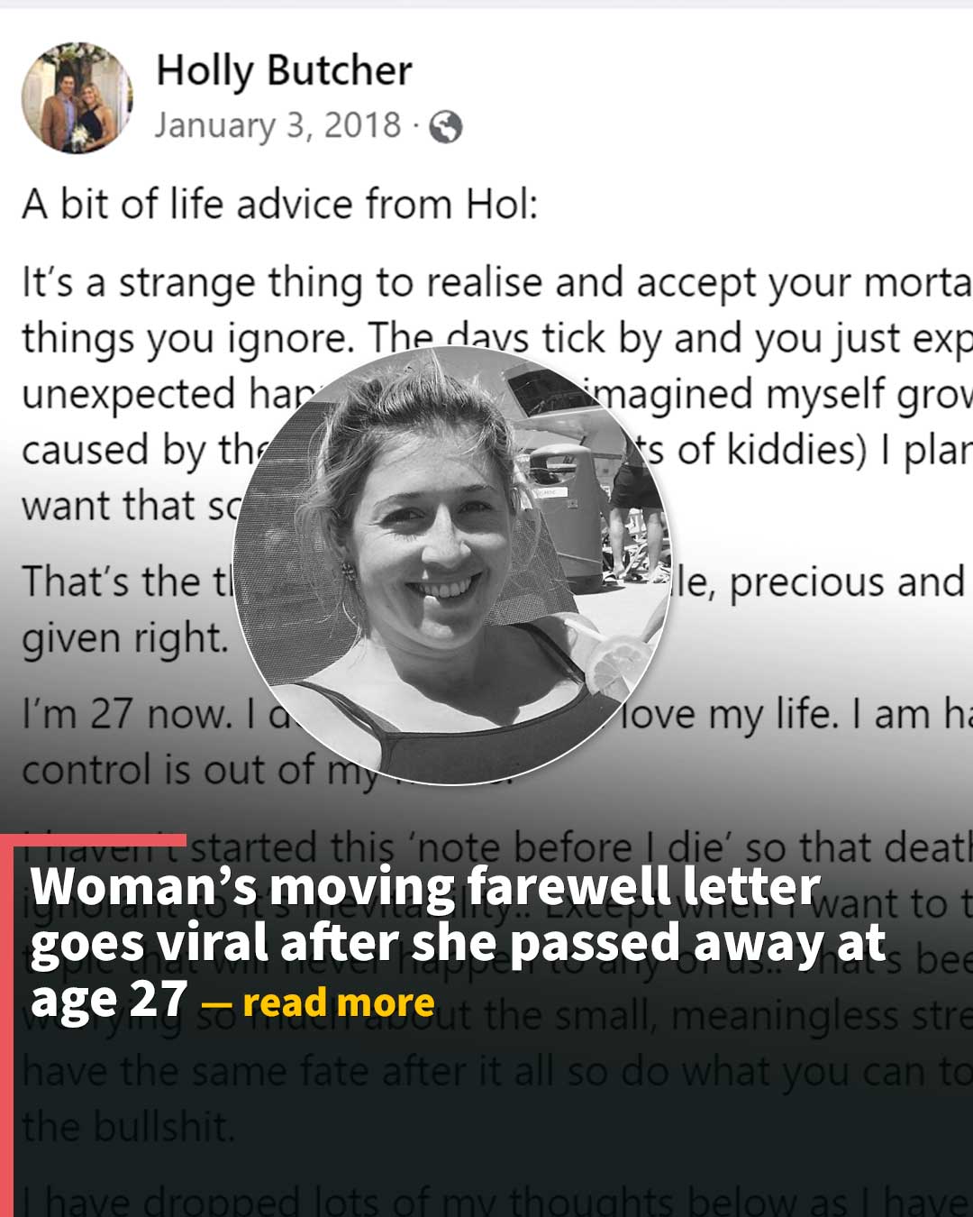 Woman's moving farewell letter goes viral after she passed away