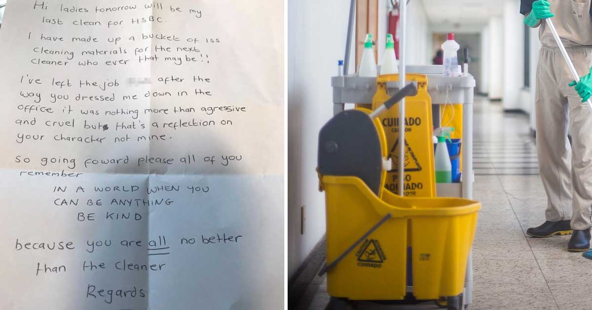 Cleaner leaves note telling 'cruel' boss off on last day of work