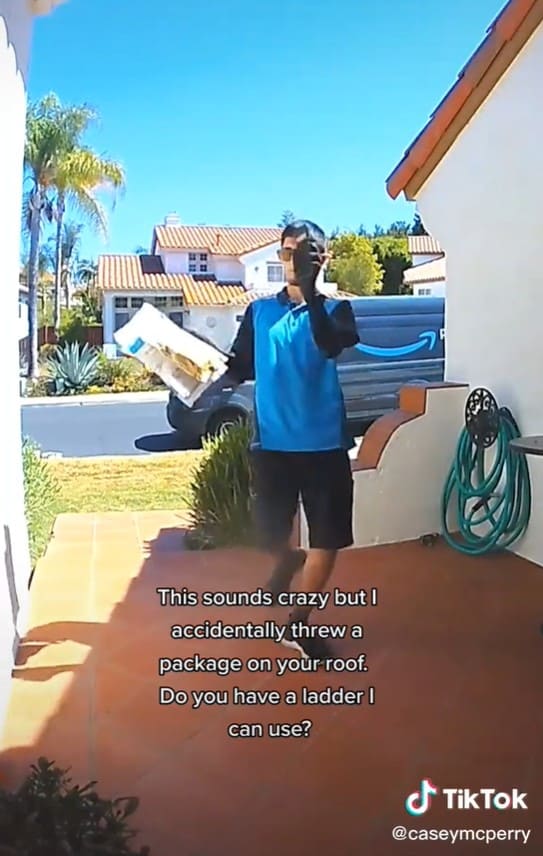 Amazon Delivery Driver Accidentally Threw Package Onto Roof During Bug