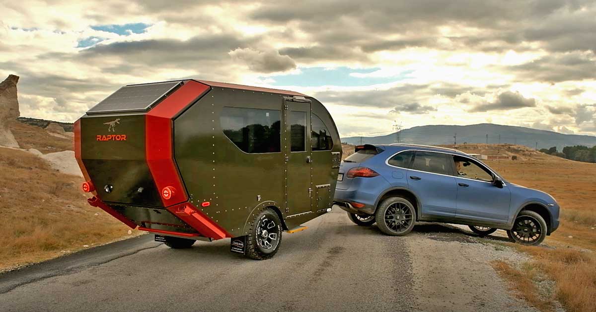 Watch teardrop trailer with a glass roof panel expands into a multi ...