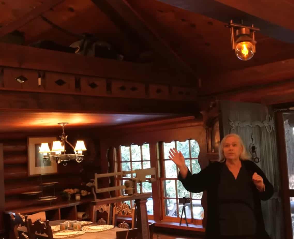 2-Story Wine Barrel Bar Adds Charm to Redwood Log Cabin House