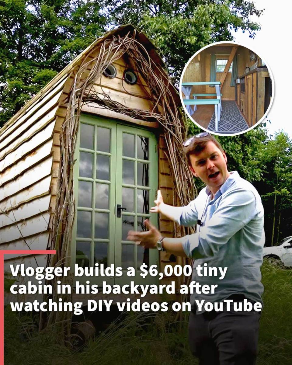 Man Builds $6,000 Tiny Cabin In Backyard With DIY Videos