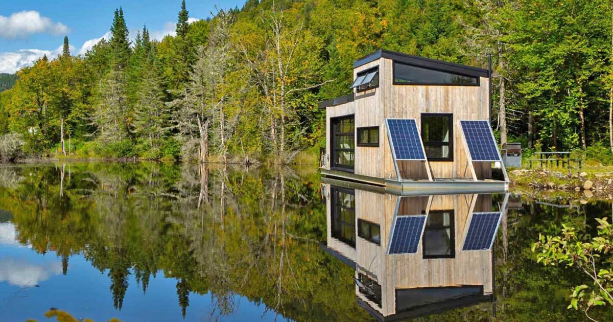 Step into a floating tiny house on a small lake