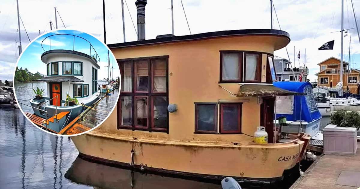 Couple transforms derelict boat into stunning tiny boat house
