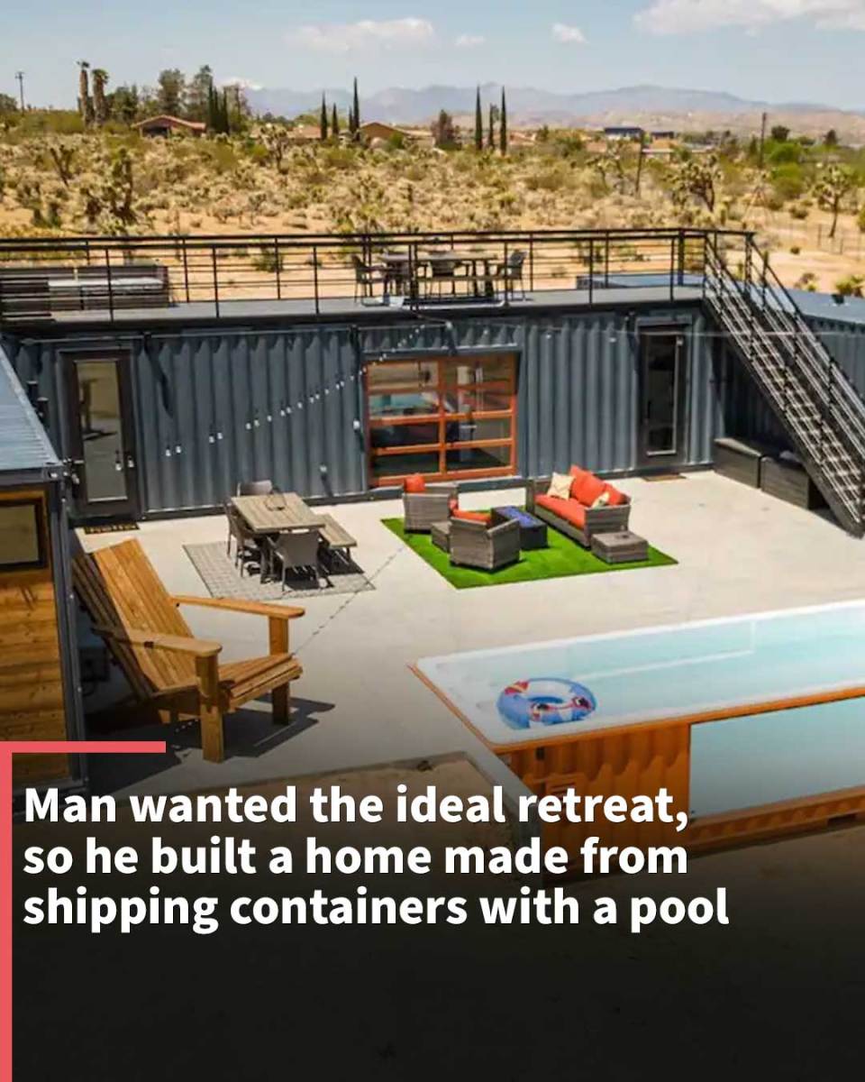 Man builds home made from shipping containers with a pool