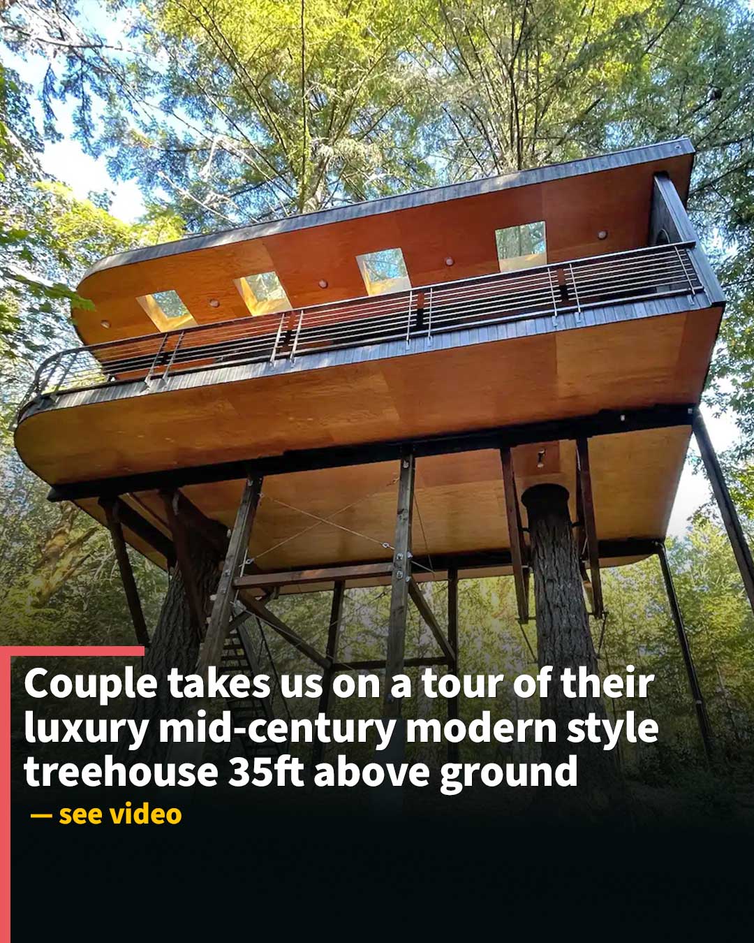 Explore a Luxury Mid-Century Modern Treehouse Tour - 35ft High